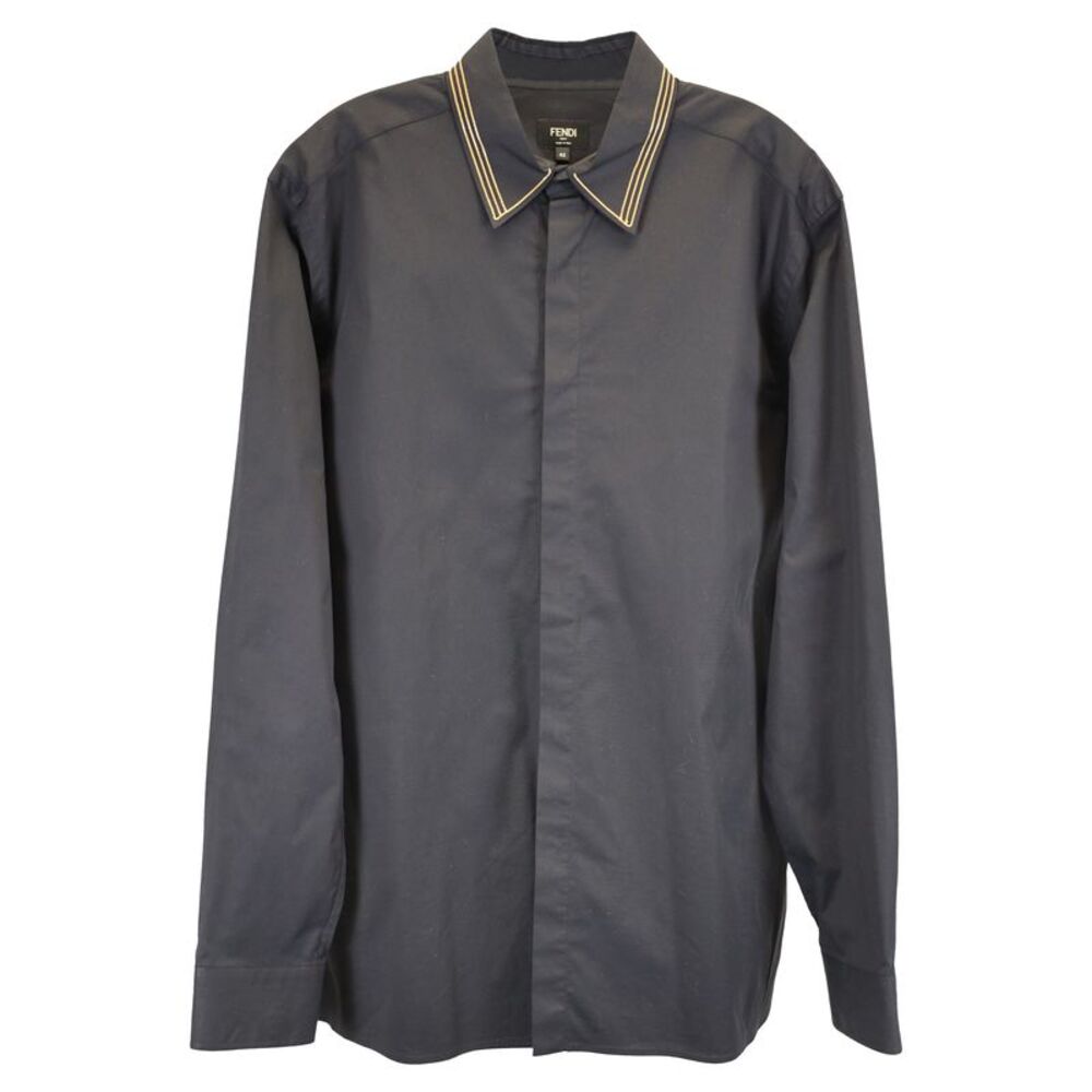 Fendi Italian-Style Collar Shirt In Black Cotton - Gem